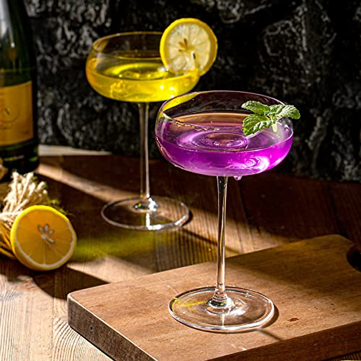 Fluted Martini Glasses Set of 4 Cocktail Glasses Unique Coupe Glass Set with Cocktail Picks, Bar Glassware for Margarita Manhattan Mixed Drinks