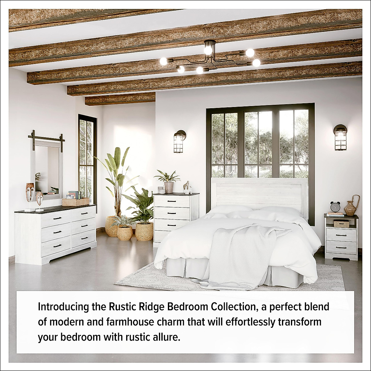 Prepac Rustic Ridge Farmhouse 6-Drawer Chest of Drawers for Bedroom, Wooden Bedroom Drawer Dresser with 6 Storage Drawers, 18.25in x 53.25in x 28.5in, Washed White, ADBR-1606-1