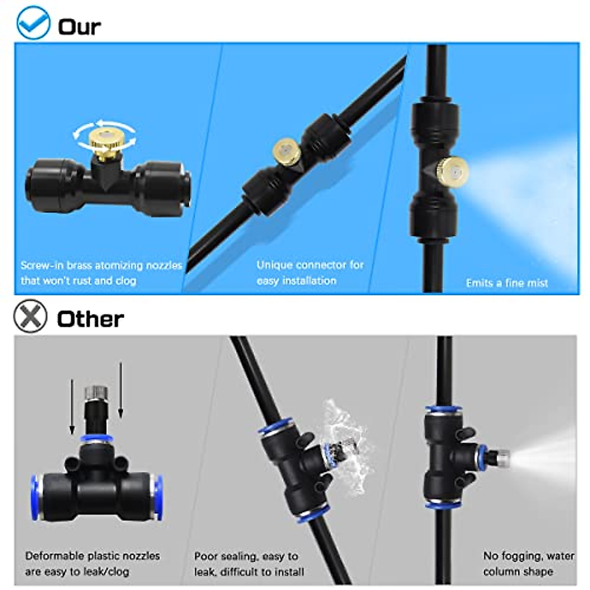 Misting Cooling System, Misters for Outside Patio Greenhouse Garden with 29.5FT(9M) Misting Hose, 10 Brass Mist Nozzles, 3/4" Brass Adapter (Black)