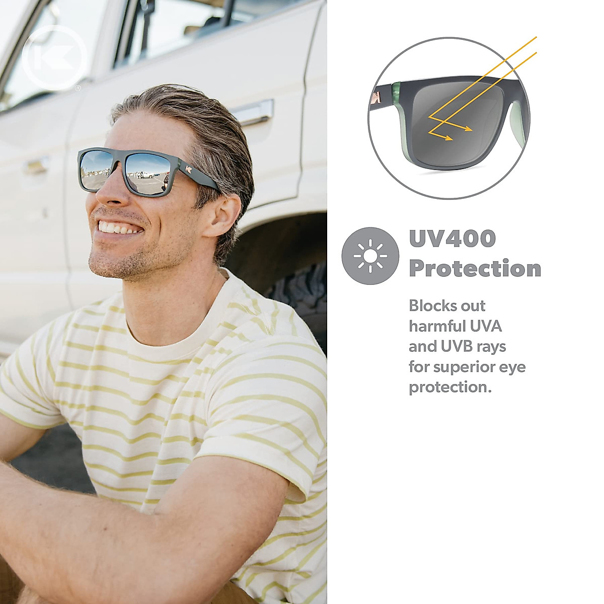 Knockaround Torrey Pines Polarized Sunglasses for Men & Women - Impact Resistant Lenses & Full UV400 Protection, Matte Grey & Ocean Green/Silver Reflective Lenses