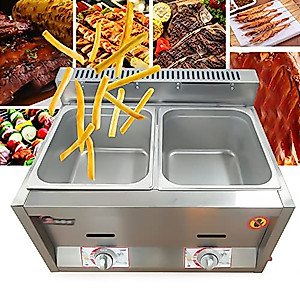 2 × 6L Pans Food Warmer Heater, Commercial Stainless Steel Gas Buffet Countertop Food Warmer Table Steamer Soup Warmer Gas Deep Fryer for Catering and Restaurants