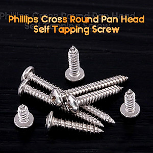 Rustark 180-Pcs [#8 3/8" to 1-1/2"] 304 Stainless Steel Round Pan Head Phillips Cross Wood Screws Self Tapping Drilling Screws Assortment Kit