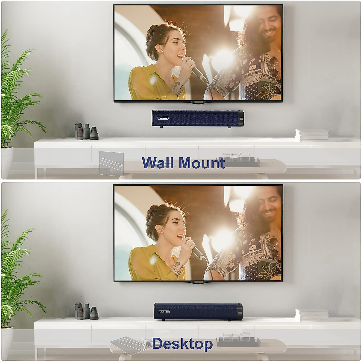 VILINICE 50W Sound Bar, 16-Inch Small Sound Bars for TV, 3 Equalizer Modes, Wireless Bluetooth 5.0, Optical/Aux/USB Connection, Mini Soundbar with Built-in DSP for TV, PC, Projectors, Tablets