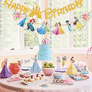 Princess Birthday Banner for Girls, Princess Birthday Party Decoration For Girls Kids Birthday Party Baby Shower Decorations (Gold)