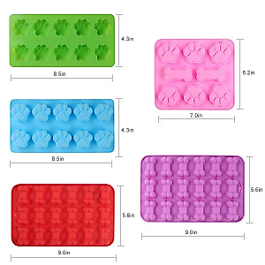 Elfkitwang Dog Paw and Bone Shaped Silicone Mold, Non-Stick food Grade, Ice tray, Reusable Silicone Mold, Used for Chocolate, Candy, Cupcake, Pudding, Jelly, Puppy Biscuit (5 pcs)