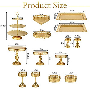 Potchen 14 Pcs Cake Stand Round Cupcake Tower Dessert Table Display Set Metal Cup Tier Antique Plate Candy Decorations for Party Tray Wedding Birthday Celebration (Gold)