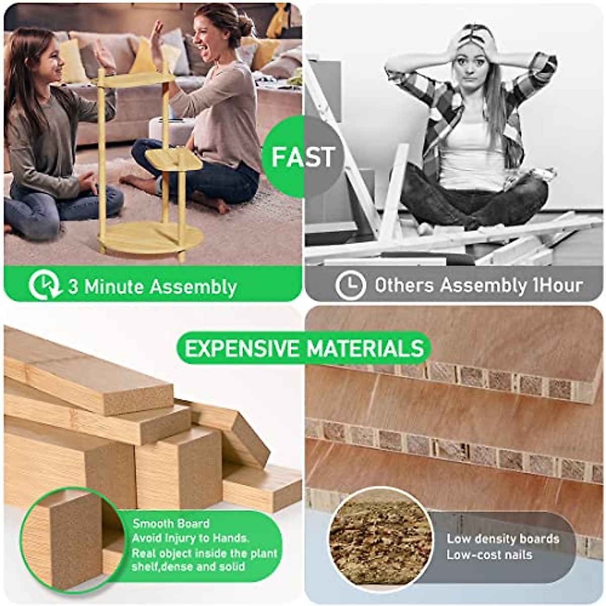 Enisudo Plant Stand Indoor Plant Stands Wood Outdoor Tiered Plant Shelf for Multiple Plants 3 Tiers 3 Potted Ladder Plant Holder Table Plant Pot Stand for Window Garden Balcony Living Room Gifts for Women