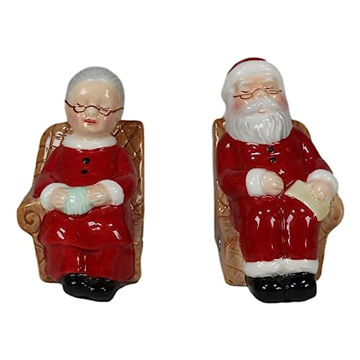 Ebros Gift North Pole Residence Mr And Mrs Santa Claus Sitting On Sofa Chair Christmas Couple Salt And Pepper Shakers Set Ceramic Figurines Party Kitchen Tabletop Collectible