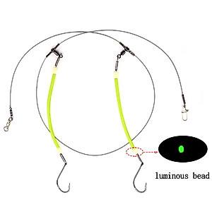 High-Strength 49 Strands Steel Surf Fishing Rigs with 2 Hooks,Saltwater Fishing Assecories Nylon-Coating Steel Wire with Hooks Swivels Snap Connect 2 Arm Rig (Hook Size 14#)