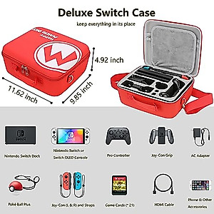 Flyekist Mario Carrying Case for Nintendo Switch/Switch OLED Model, Deluxe Travel Case Portable Hard Messenger Storage Bag for Switch Console Pro Controller Accessories