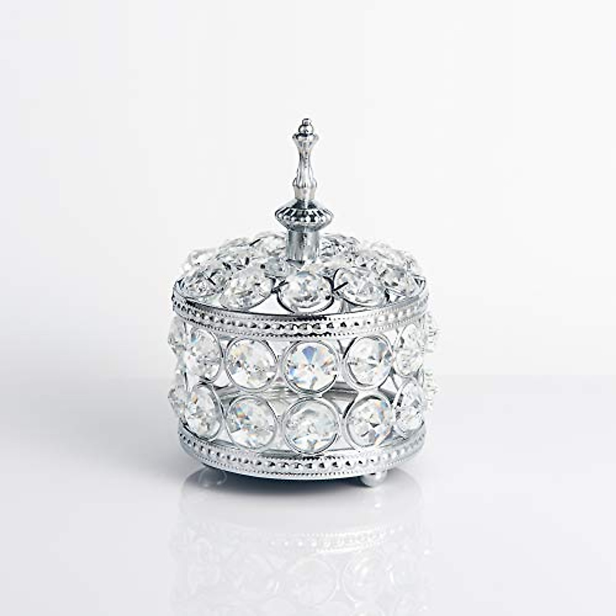 Feyarl Crystal Jewelry Box Trinket Organizer Earrings Rings Box Treasure Box Storage Keepsake Mirror Surface with Lid for Valentine Wedding Dresser Room Deco Christmas Birthday Gift(Silver)