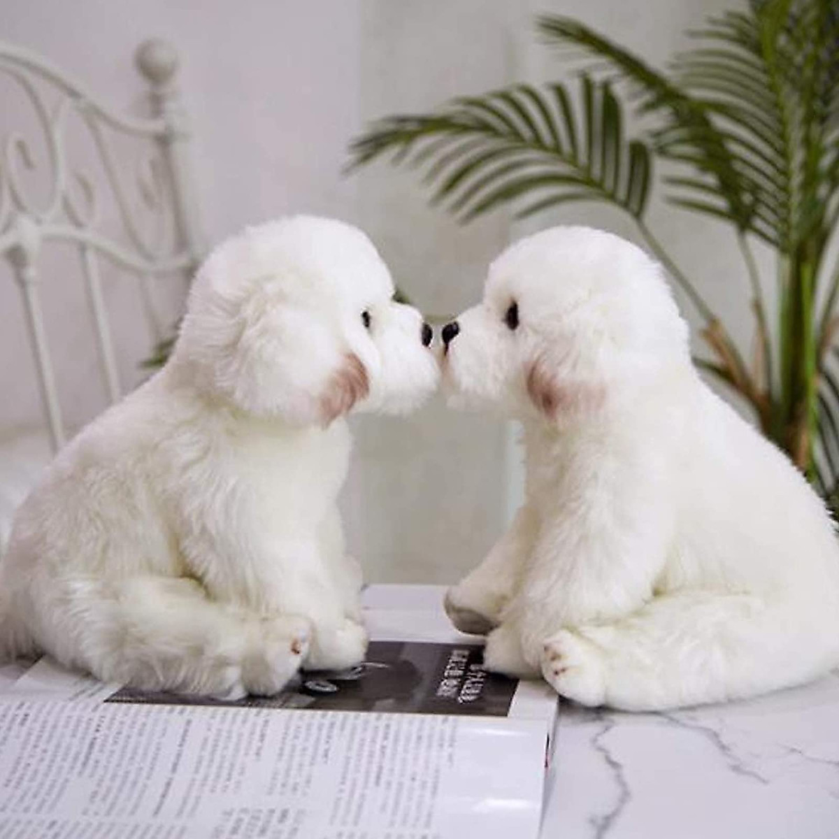 14" Realistic Plush Maltese Dog, Stuffed Animal Puppy Dog Toys, Soft Plush Pillow Birthday for Kids and Adult, White