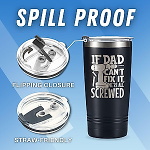 Onebttl If Dad Can't Fix It Tumbler, Funny Gifts for Father's Day, Birthday, Christmas from Daughter, Son, Wife, Stainless Steel Travel Mug 20oz