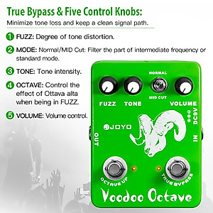 JOYO Octave Fuzz Pedal, Germanium Fuzz 60's Rock Effect - JF-12, Green White, Electric Guitar