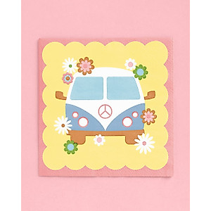 xo, Fetti Groovy Napkins - 3-ply, 24 pcs | Happy Pastel Birthday Party Decorations, 70s Baby Shower, Cool Peace Cake Napkins