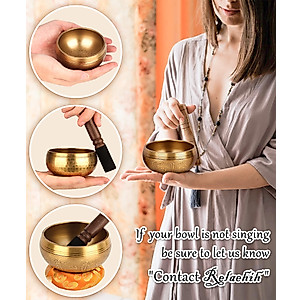 Relaehih 2-Pack Tibetan Singing Bowls Set - 100% Handmade in Nepal, Sound Bowl Meditation Set for Yoga, Chakra Healing, Meditation Gifts, Unique Gifts for Women (Blue, 3.15 + 4 inch)