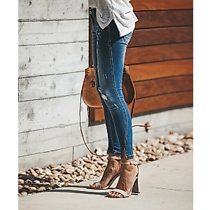 KUNMI Women's Mid Waisted Skinny Ripped Jeans Slim Fit Distressed Stretchy Denim Pants, 6, M002-blue