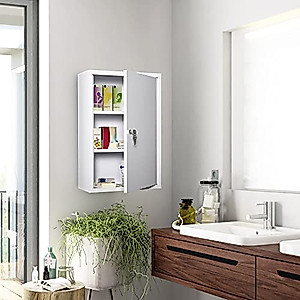 kleankin Steel Wall Mount Medicine Cabinet 3 Tier Emergency Box for Bathroom Kitchen, Lockable with 2 Keys, White