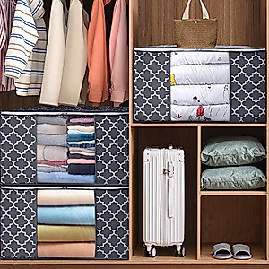 WISELIFE Storage Bags, Large Blanket Clothes Organization and Storage Containers for Bedding, Comforters, Foldable Organizer with Reinforced Handle, Clear Window,Sturdy Zippers,(Grey, 3 x 100L)