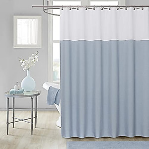 WEST LAKE Blue Off White Fabric Shower Curtain, Color Block Contemporary Bathroom Décor, Waterproof Bath Room Curtain, 12 Rust Proof Grommets Top for Hotel Spa Home, 70''x72''
