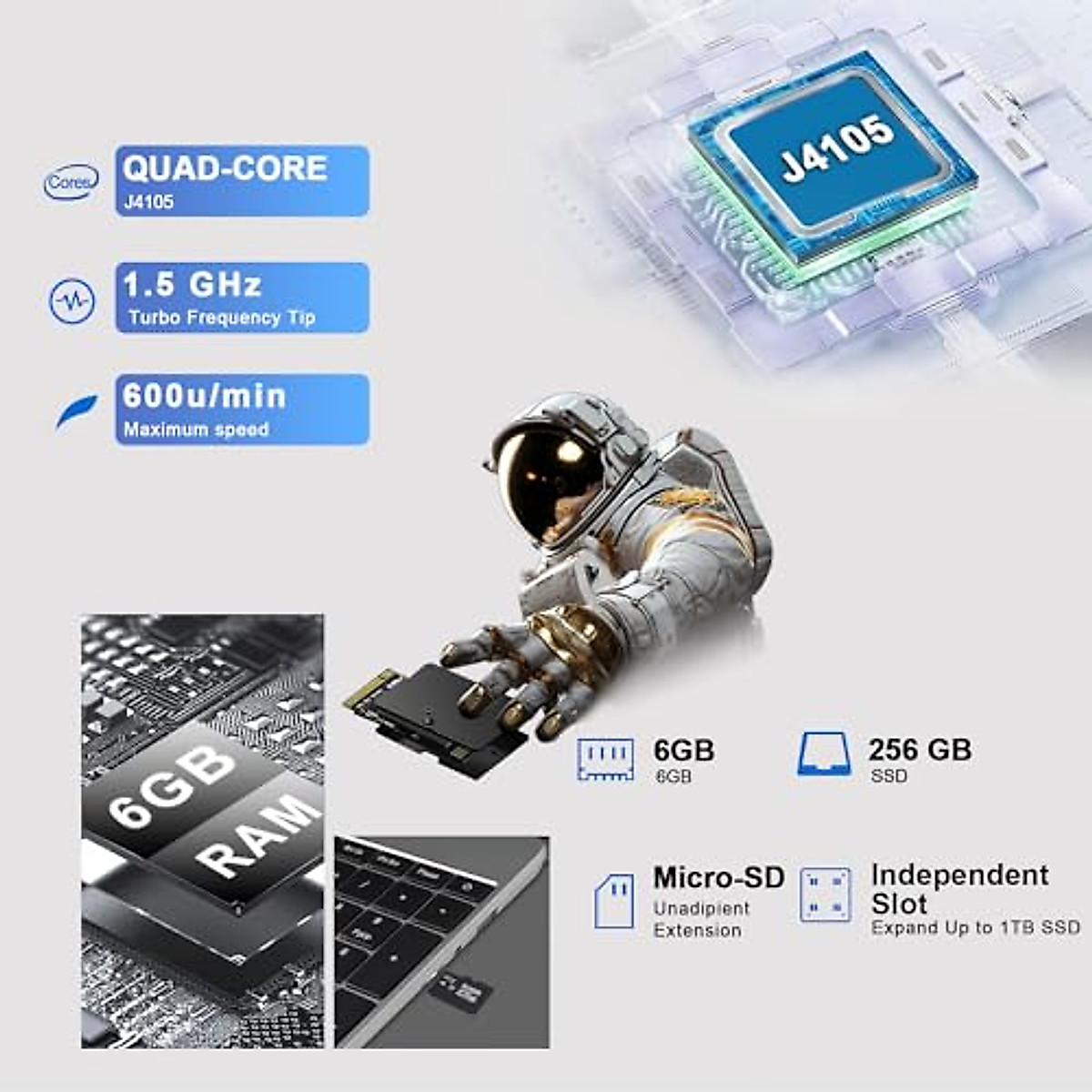 WOZIFAN 15.6 Inch Laptop Computer 6GB DDR4 256GB SSD 1920x1080 IPS Display Win 11 Laptop Celeron J4105 1.5Ghz(Up to 2.5Ghz) 4-Core Processor Notebook 2.4G+5G WiFi BT4.2 Adapter Wireless Mouse-Silver