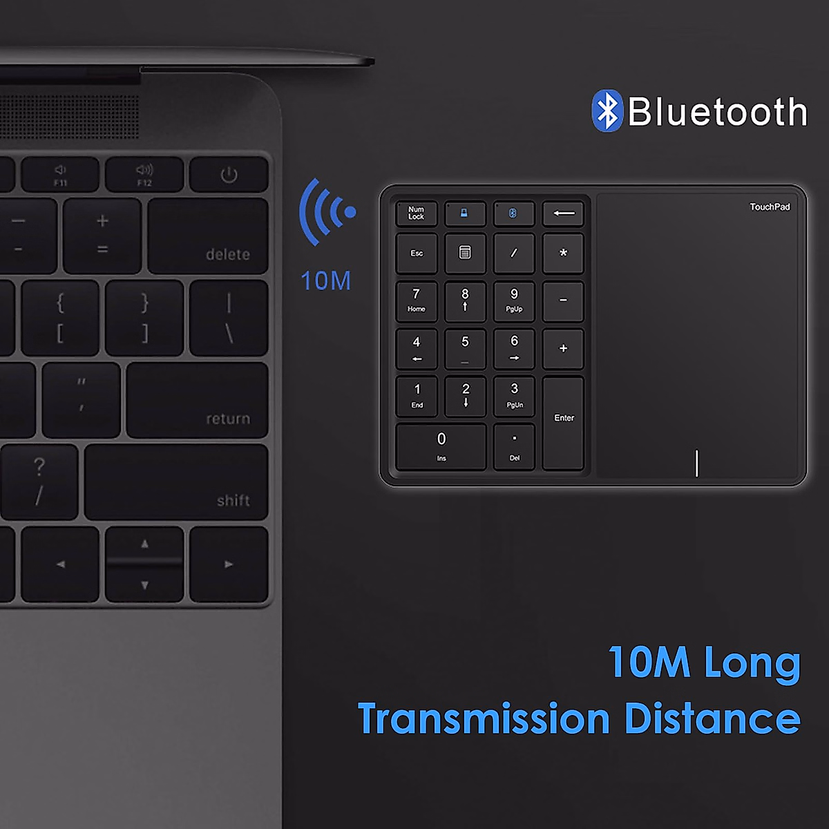 Sanpyl Numeric Keypad, 2.4G Bluetooth Number Pad Type C Numpad Keypad with Touchpad, Bluetooth 2.4G Dual Mode Laptop Keypad, for PC Desktop, Laptop, Notebook Computer(Grey)