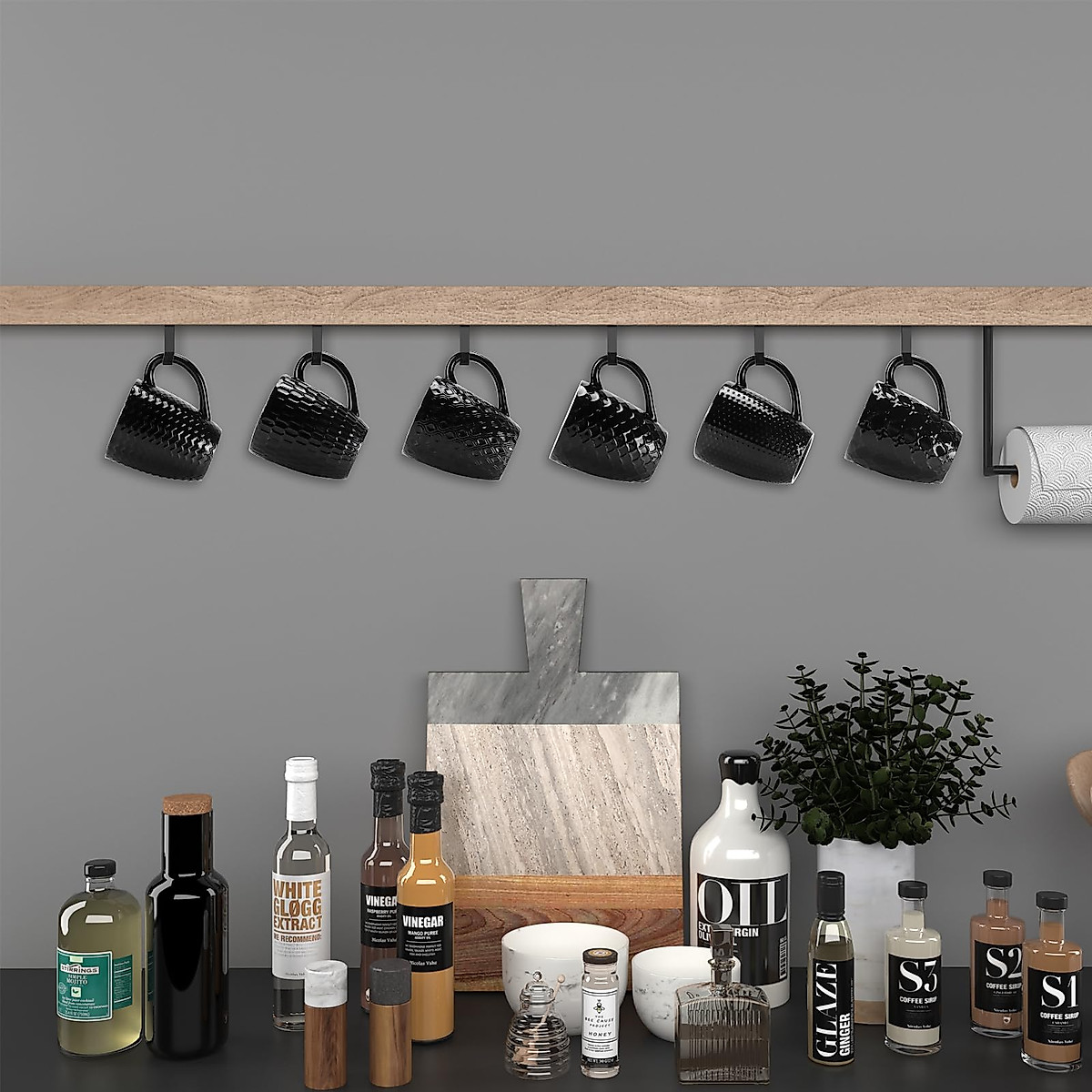 Hoikwo Porcelain Coffee Mugs Set of 6 with Individual Texture, Modern Simple Black Cups, Elegant and Stylish 12 OZ Comfortable Ceramic Coffee Tea Milk Coco Mug, Microwave and Dishwasher Safe