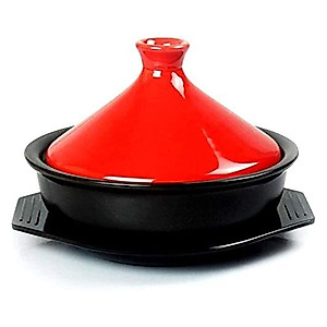 Free Lead Cooking Tagine Moroccan Casserole Pot Casserole Slow Cookerwith Wooden Shovel And Tray For Home Kitchen 23Cm 22.5.29 (Color : Red)