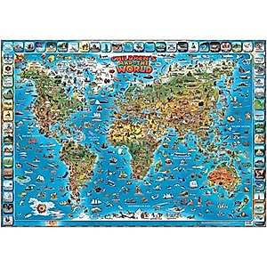 Children's Map of the World Educational Poster Laminated Poster 54 x 38in