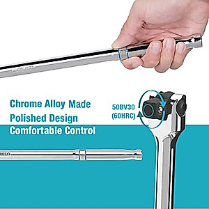 DURATECH 3-Piece Breaker Bar Set, 1/4'', 3/8'' & 1/2'' Drive Breaker Bars Heavy Duty, 6", 10", 15" Length, with 180° Rotatable Head, Spring-loaded Detent Ball, Premium Chrome Alloy Made