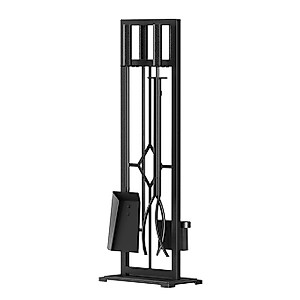 Fire Beauty 5 Pieces Fireplace Tools Set Wrought Iron Fire Place Pit Poker Holder(Black)