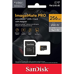 SanDisk 256GB ImageMate PRO microSDXC UHS-1 Memory Card with Adapter - C10, U3, V30, 4K UHD, A2 Micro SD Card - SDSQXBD-256G-AW6KA