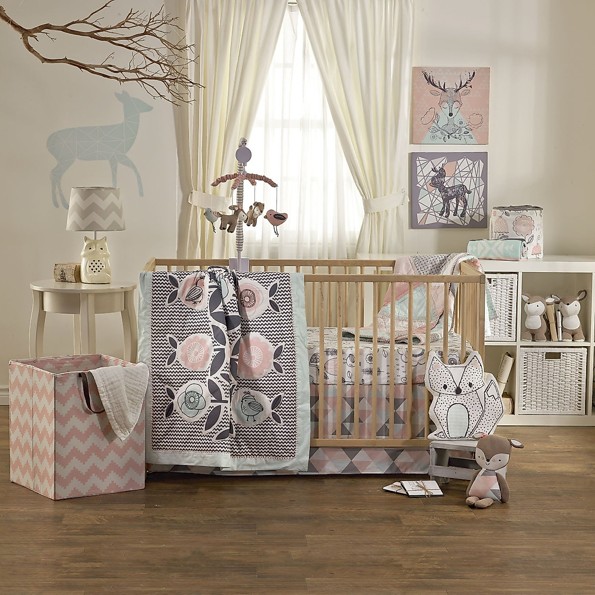 Lolli Living 4-Piece Baby Bedding Crib Set with Sparrow Pattern. Complete Set with Quilt, 2 Fitted Sheets, and Bed Skirt.