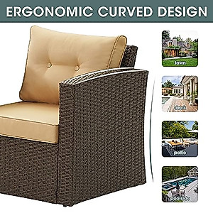 SUNVIVI OUTDOOR Wicker Loveseat Patio Furniture Corner Sofa, 2-Piece All-Weather Wicker Rattan Outdoor Sectional Couch Sofa Set with Brown Non-Slip Cushions, Aluminum Frame（Brown/Beige）