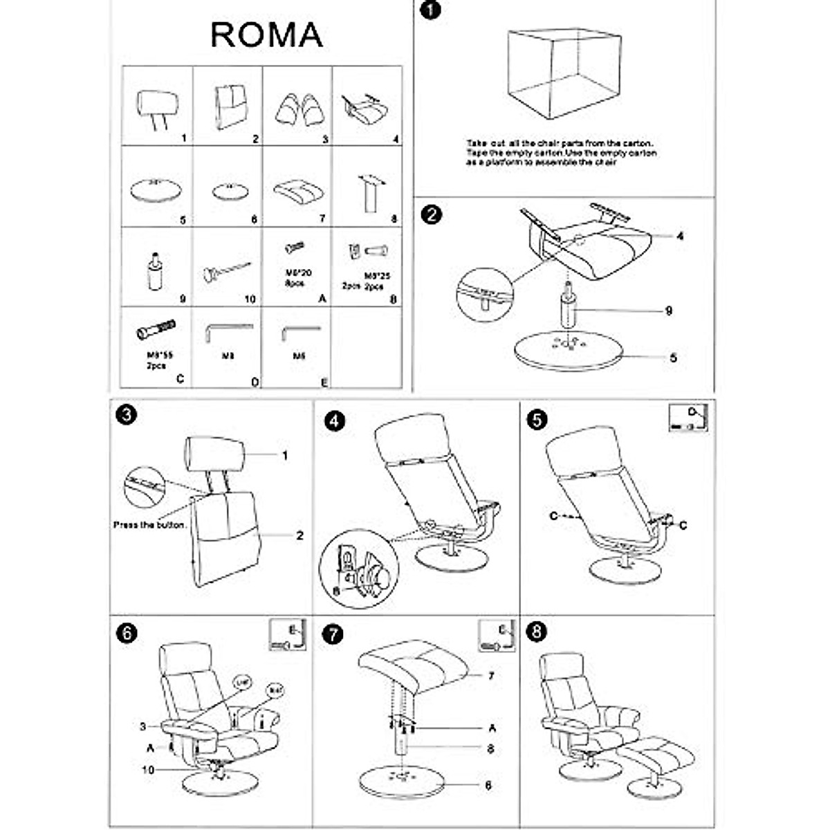 Mac Motion Roma Manual Recliner, White Polyurethane