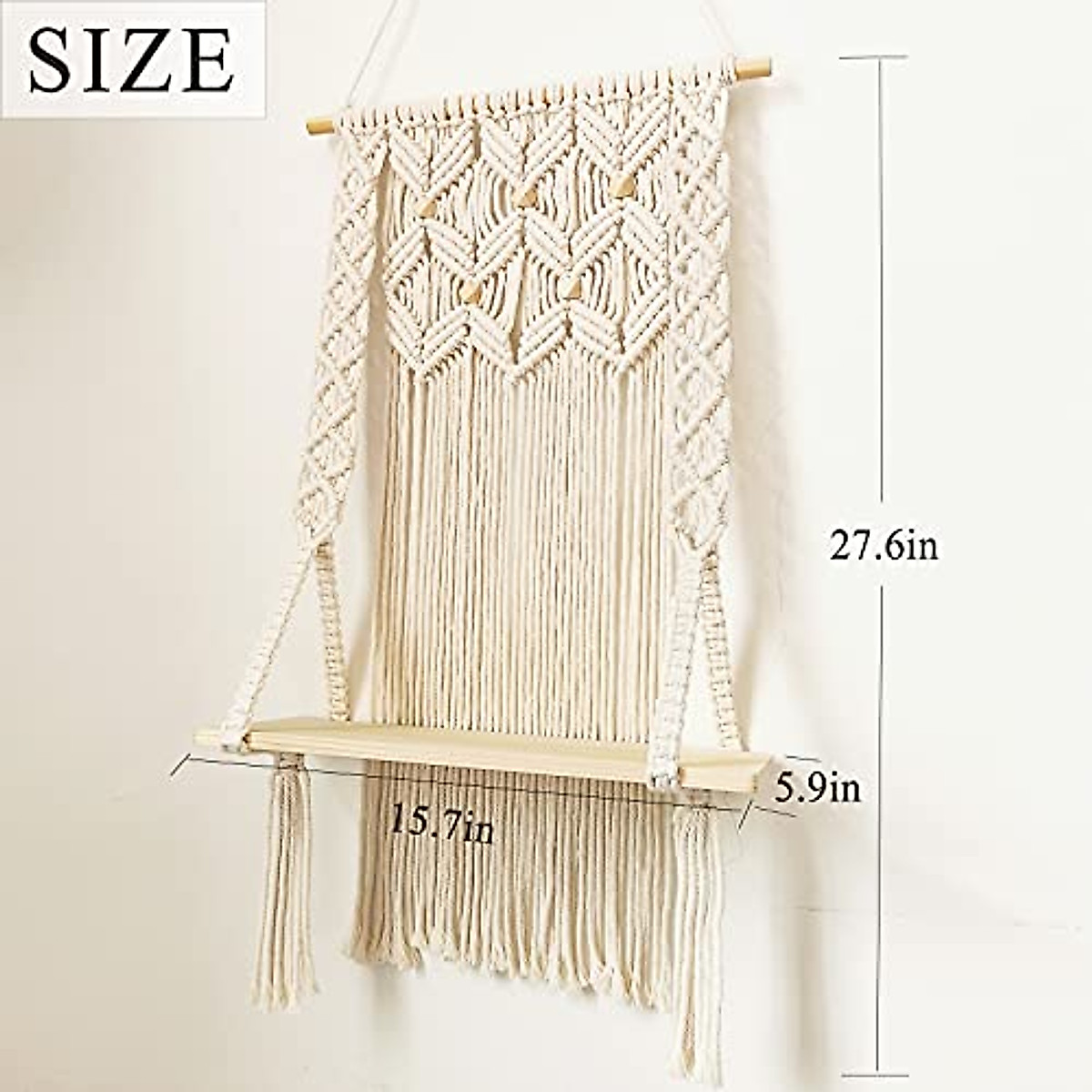 Macrame Wall Shelves Hanging Shelves,Floating Shelves Boho Rustic Decor,Wood Shelves for Bedroom,Bathroom,Living Room (Wooden Beads)
