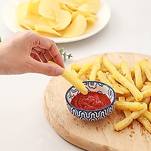 Selamica Ceramic Dipping Bowls Small Dip Bowl 3 inch Soy Sauce Dish Set, 2.7 oz Mini bowl for Side Dish, Appetizers, Sushi, BBQ, Set of 6, Vintage Blue