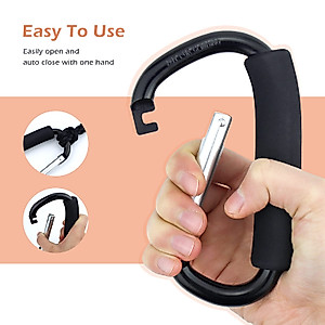 JIALEEY Grocery Bag Shopping Bag Holder Handle Carrier Tool Multi Purpose Snap Hook Stroller Hook Set Organizer Accessories with Soft Foam Grip for Hanging, Pack of 2, Black