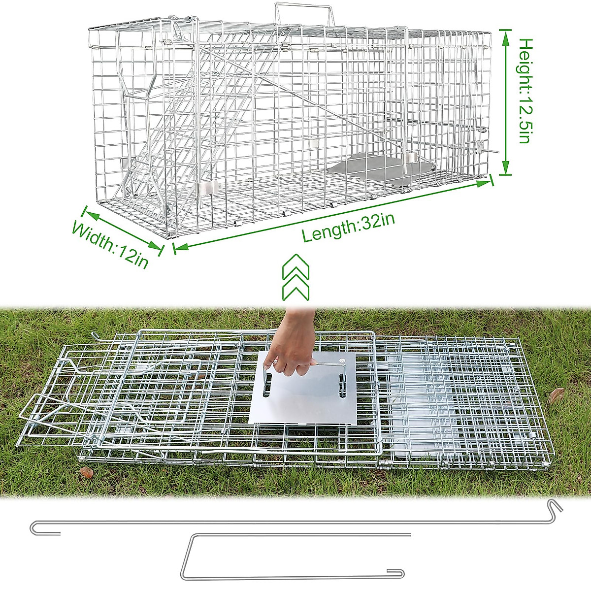 Live Animal Trap for Possum, Groundhog,Gopher,Beaver,Folding Raccoon Trap,Humane Live Animal Cage, Humane Small Animal Trap 32 X 12 X 12.5Inch Animal Trap,Catch & Release,Easy Installation and Use