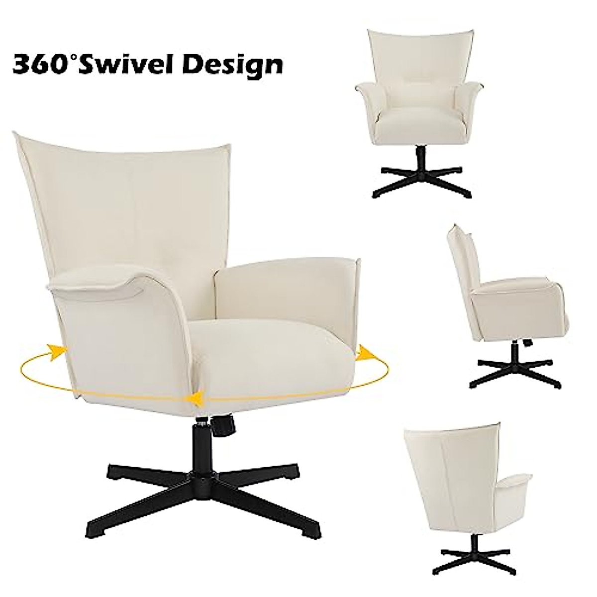 LSSPAID Swivel Accent Chairs Set of 1, Fabric Upholstered Armchairs 360 Degree Rotation Sofa Chair, Ergonomic Design Living Room Chair, Modern Leisure Single Sofa with No Wheels, Beige