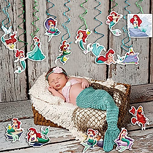 30PCS Little Mermaid Ariel Hanging Swirls, Cartoon Mermaid Ariel Whirls Glitter Foil Ceiling Swirls Streamers Decorations, Little Mermaid Ariel Themed Party Supplies Favors for Boys and Girls Birthday Party Decorations