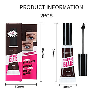 2Pack Tinted Eyebrow Mascara Gel Set,Black Long Lasting Waterproof Transfer-proof Eyebrow Cream,Eyebrow Brush With Color Fast Sculpt to Fill in Eyebrows Thickening Tint-Cruelty Free