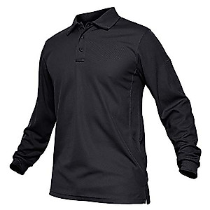 TACVASEN Men's Long Sleeve Polo Shirts Collar Shirts Quick Dry Golf Polo Fishing Tee Shirts Black Polo Shirt for Men