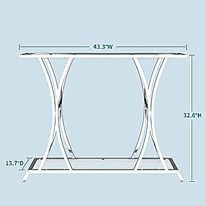 ASYA 2-Tier Glass Entryway Table, Console Tables for Entryway with Chrome Frame, Silver Glass Sofa Table for Entryway, Living Room, Chrome Finish