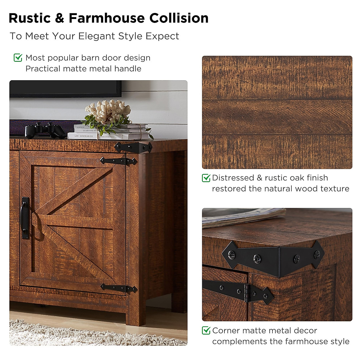 OKD Farmhouse Fireplace TV Stand for 70 75 Inch TV, Rustic Entertainment Center w/ 23" Electric Fireplace, Barn Door, Adjustable Shelves, Wood Media Console Cabinet for Living Room, Reclaimed Barnwood