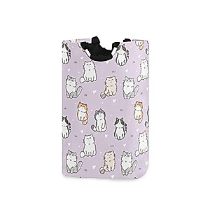Qilmy Purple Cat Laundry Basket Collapsible Large Clothes Hamper Nursery Storage Bin with Handle for Bedroom, Bathroom, Dorm, Kids Room