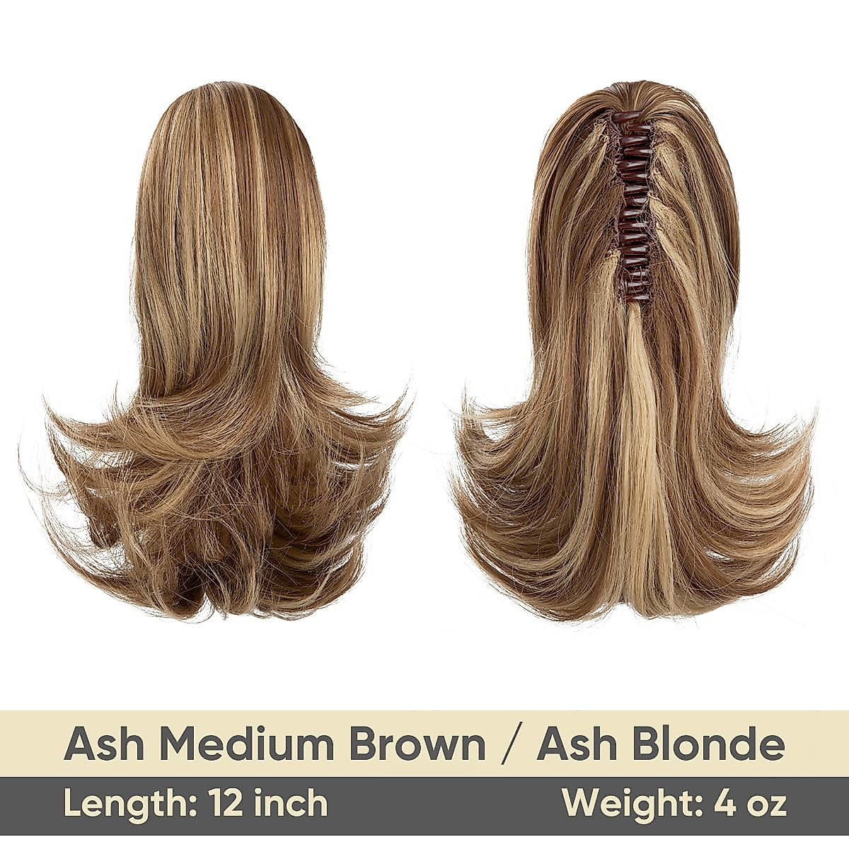 CJL HAIR Short Claw Clip Ponytail Extension Drawstring Curly Fake Faux Jaw Balayage Hairpiece Hair Piece Wavy High Pony Tails Synthetic Heat Friendly Fiber for Women Girls Kids