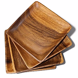 WRIGHTMART Wood Plates, Set of 4, Durable, Versatile, Rustic Authentic Design, Tableware for Dining, Each Plater is Hand Shaped, Inherently Unique, Displaying Natural Variations, Square 10" x 10"