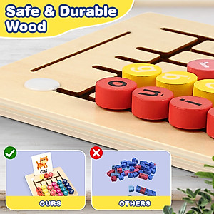 Joyreal Sight Word Spelling Games, CVC Flash Cards Kindergarten Homeschool, Wooden Vowel Letters Preschool Toys Fine Motor Skills Alphabet Blocks Learning Classroom 3-8 Years Old