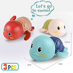 SEPHIX Bath Toys for Toddlers 1-3, Cute Swimming Turtle Bath Toys for 1 2 Year Old Boy Girl Gifts, Water Pool Toys for Baby Toddler Toys Age 1-4, Wind-up Infant Bathtub Toys, 3 Pack